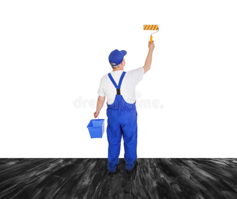 House Painter Covers Invisible Wall Stock Photo - Image of constructor ...