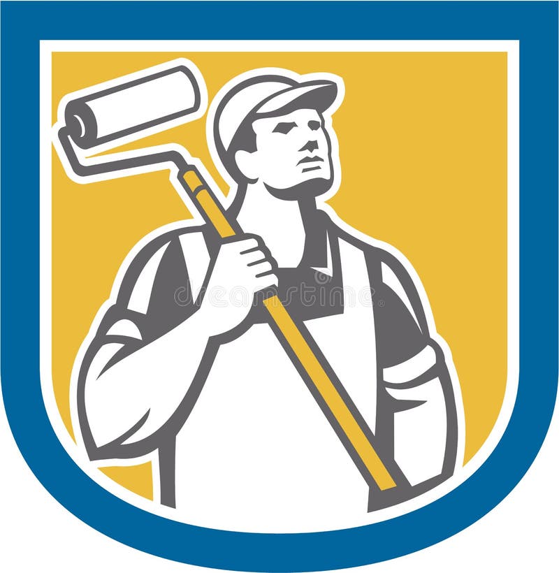 House Painter Holding Paint Roller Shield Stock Vector - Illustration ...