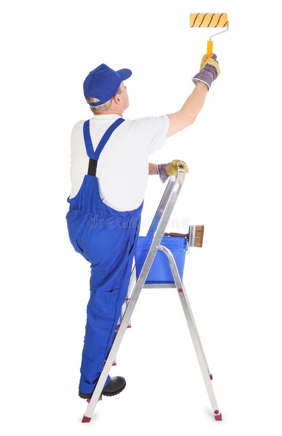 House Painter on the Ladder Stock Image - Image of reach, background ...