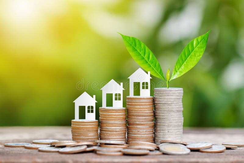 House Paper Model and Tree Growing on Coins Stack for Saving To Buy ...