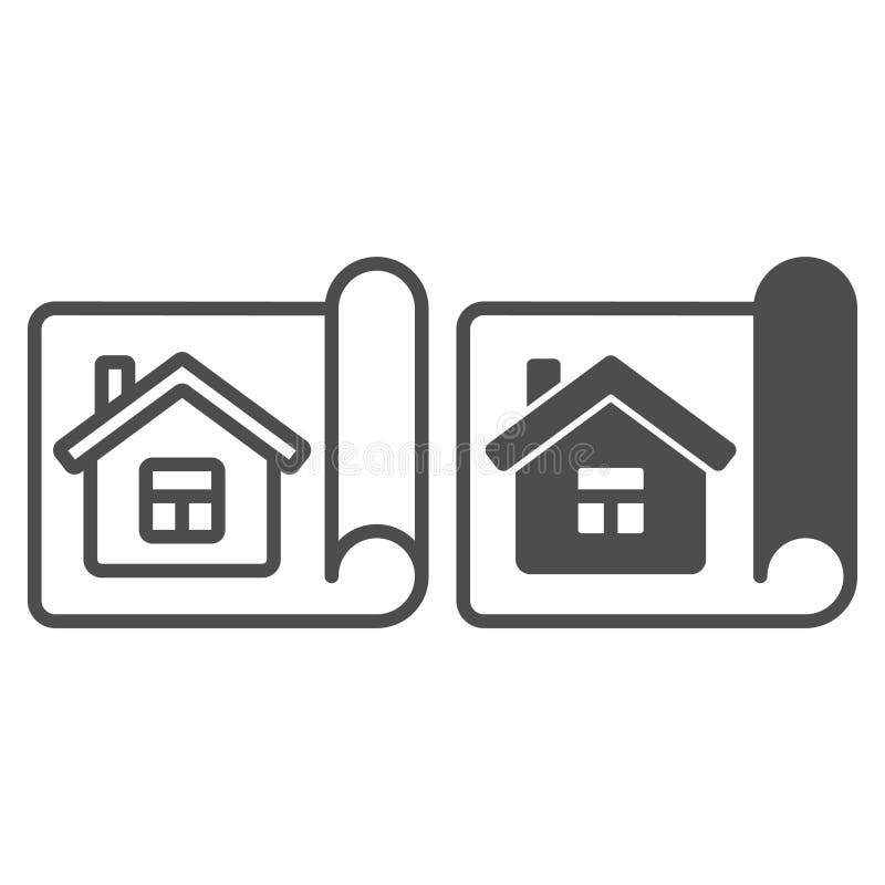 House on Paper Plan Line and Solid Icon, Architecture Project Concept ...