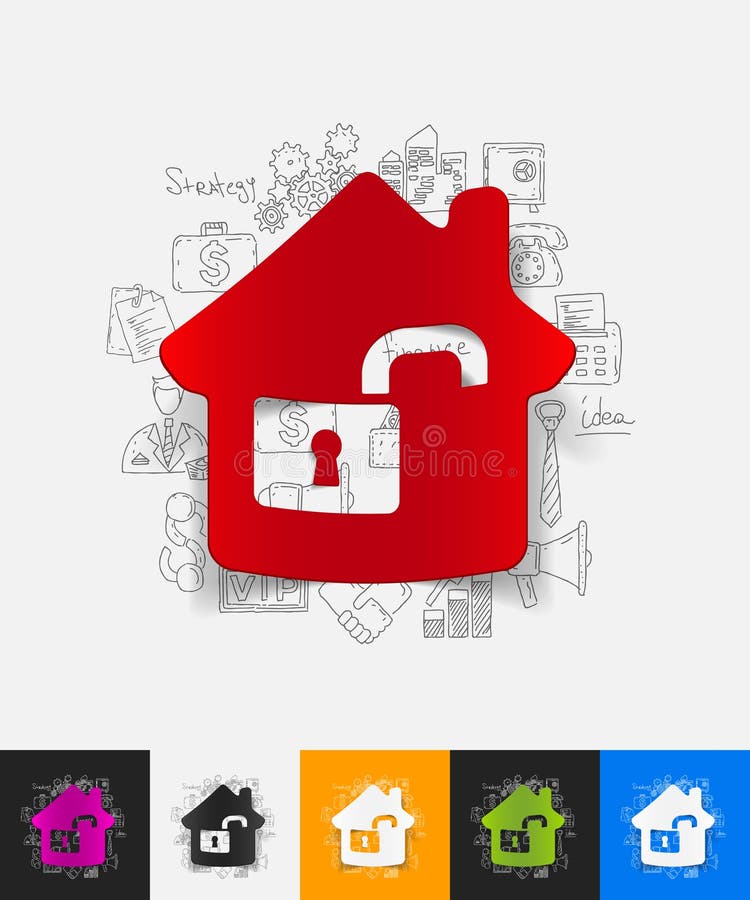 House Paper Sticker with Hand Drawn Elements Stock Vector ...