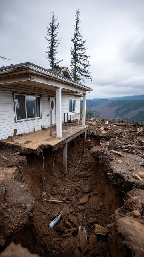 House Partially Buried Under Landslide Debris, Showing Severe Damage ...
