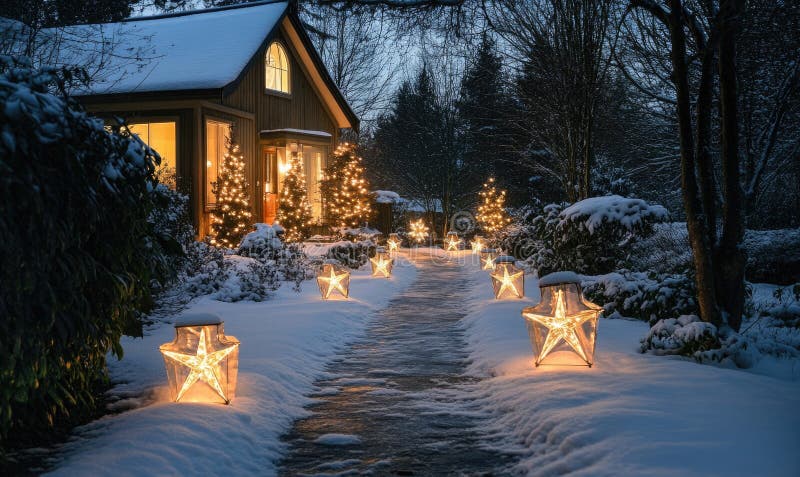 A House with a Path of Lit Up Stars Leading To it Stock Image - Image ...