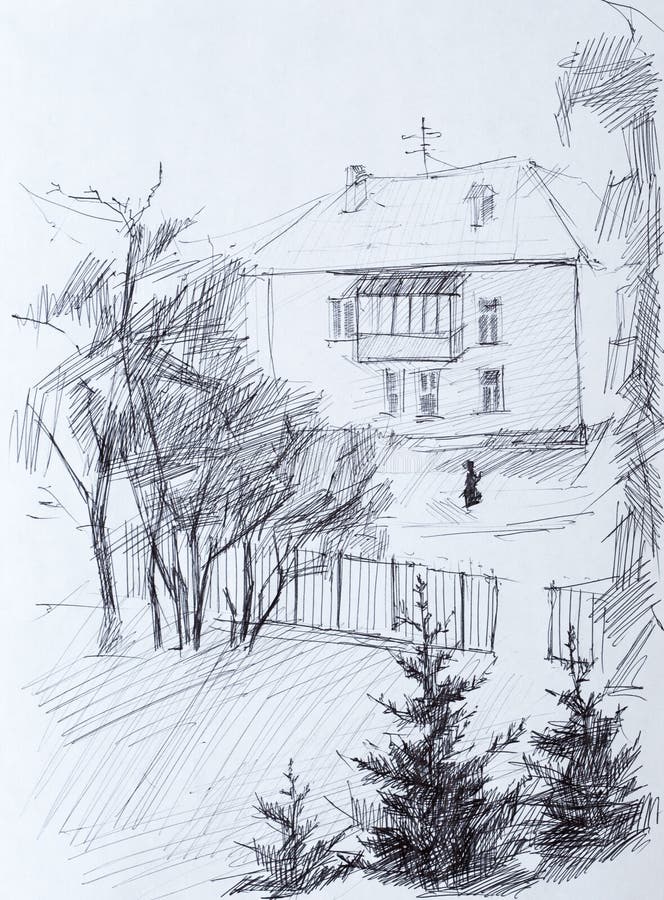 House, pencil drawing stock illustration. Illustration of architecture ...