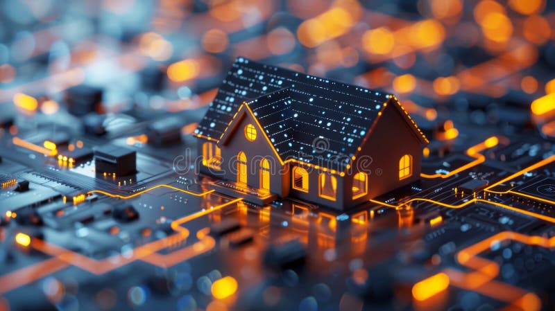 House Perched on Computer Chip Stock Image - Image of futuristic ...
