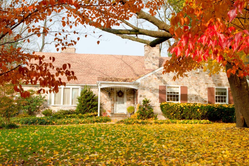 House Philadelphia Yellow Fall Autumn Leaves Tree Stock Photo - Image ...