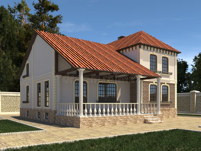 House Photo Realistic Render 3D Illustration Stock Illustration ...