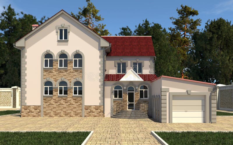 House Photo Realistic Render 3D Illustration Stock Illustration ...