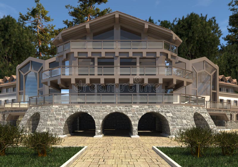 House Photo Realistic Render 3D Illustration Stock Illustration ...