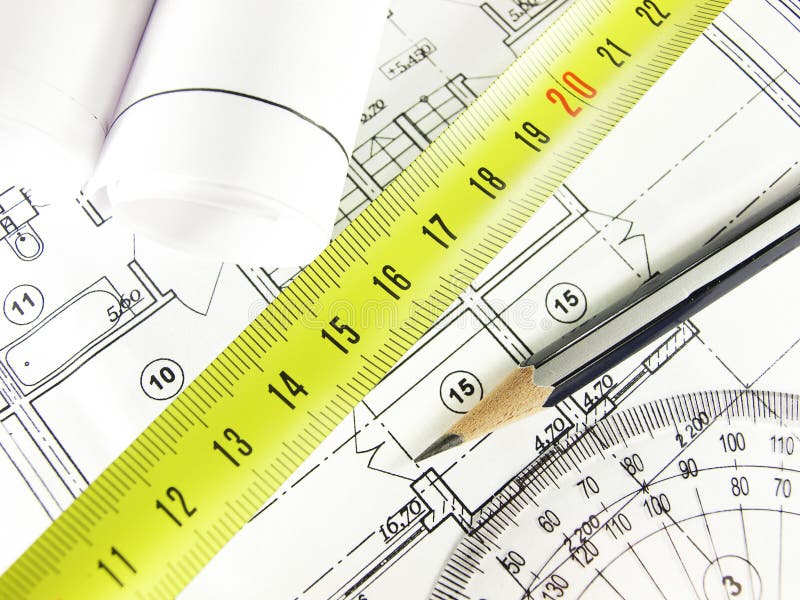 Floor plan and tools stock photo. Image of measure, build - 1944188