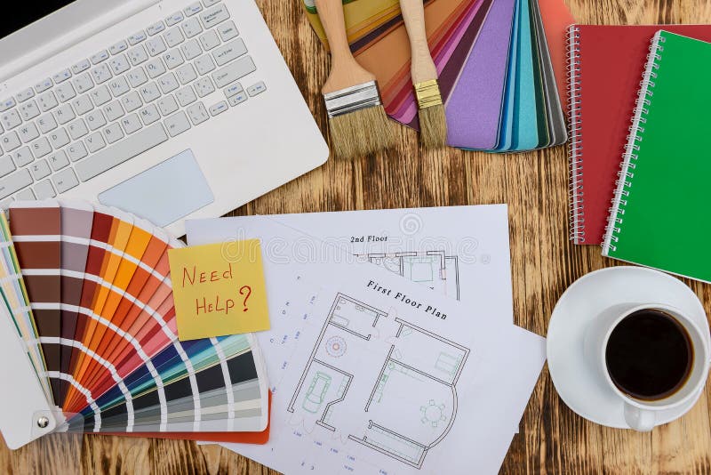 House Plan with Color Palette and `need Help` Text Stock Image - Image ...