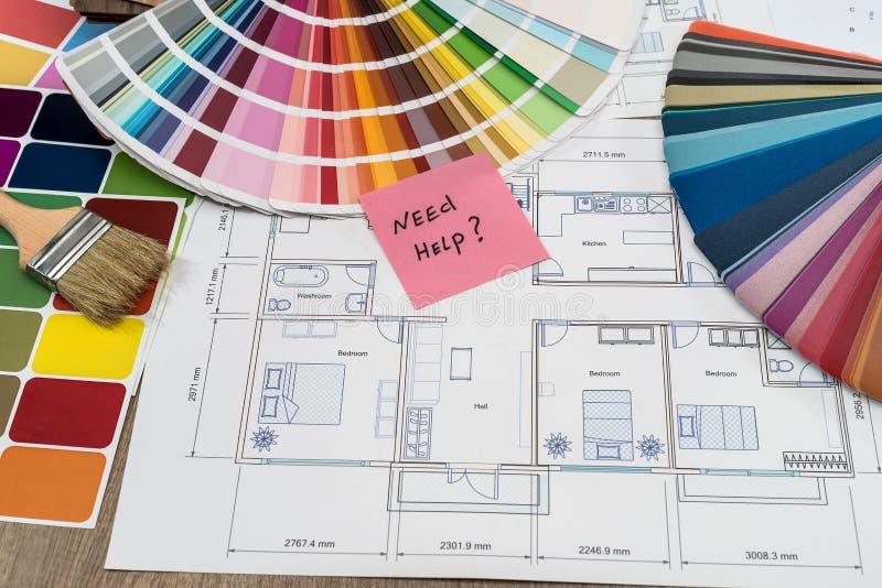 House Plan with Colour Swatches and `need Help` Text Stock Photo ...