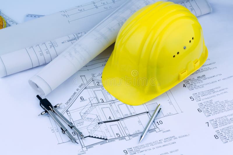House Plan with a Construction Worker S Helmet Stock Image - Image of ...