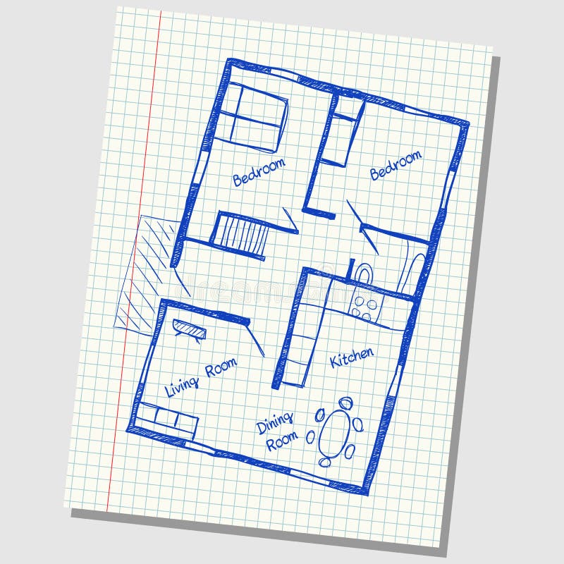 Floor Plan of House, Doodle Style Stock Vector - Illustration of ...