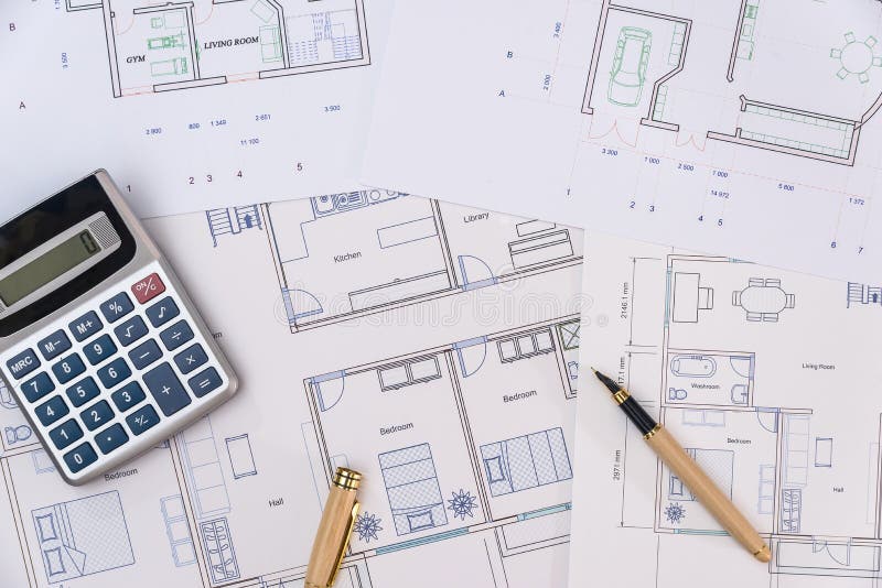 House Plan with Pen and Calculator Close Up Stock Photo - Image of ...