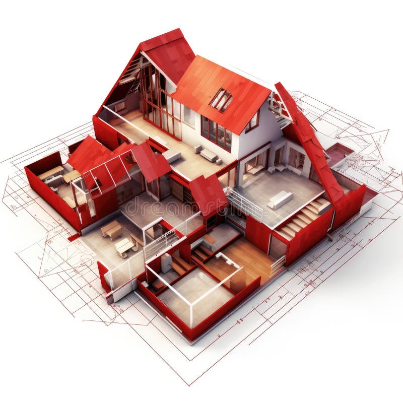 House Plan with Plans on Top. Stock Illustration - Illustration of ...