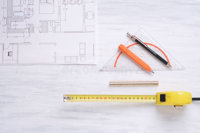 House plan with tools. stock photo. Image of housing - 73522474