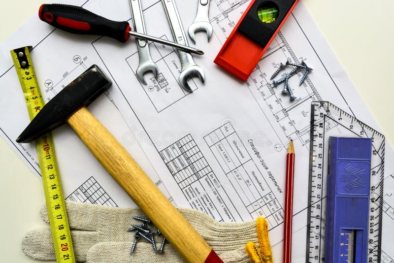 House Plan, Tools, Pencil with a Ruler, a Building Draft Stock Photo ...