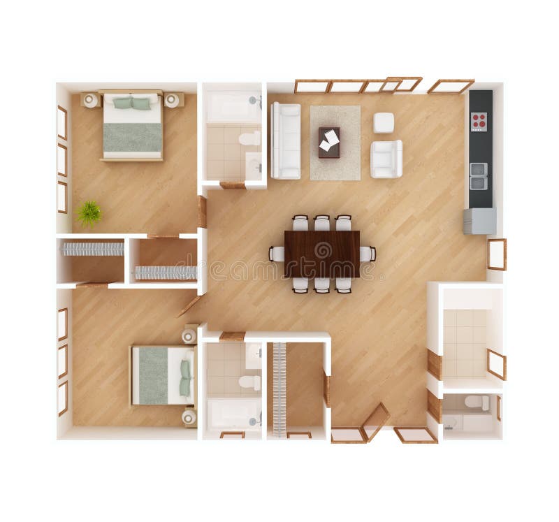 3D Floor Plan Section. Apartment House Interior Overhead Top View Stock ...