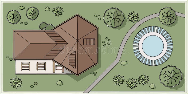 House Plan Top View with Pool on Transparent Background Stock Vector ...