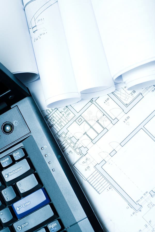 House Plans and Laptop Keyboard Stock Image - Image of business ...