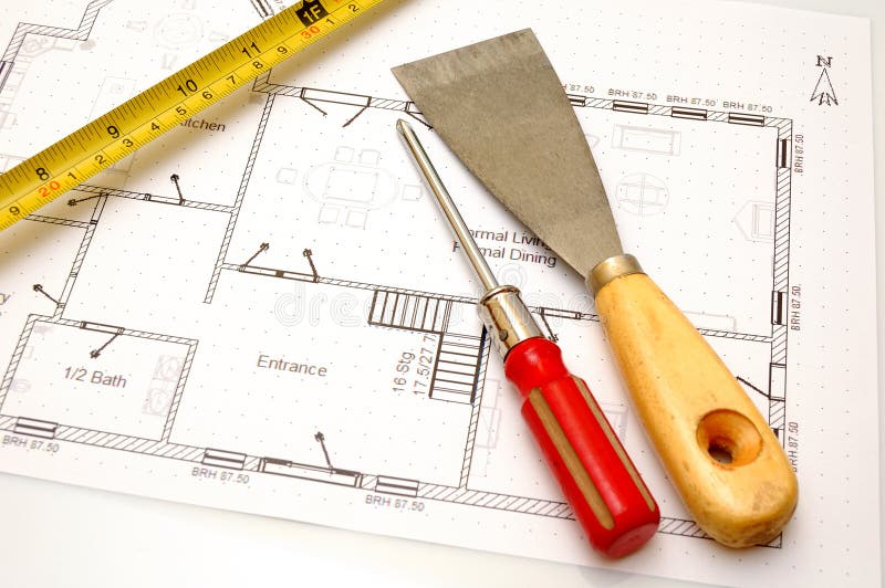 House plans and some tools stock photo. Image of screwdriver - 2012732