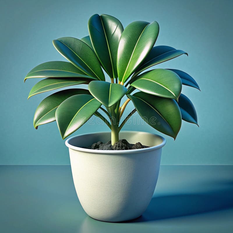 Rubber Plant in White Pot on White Background Concept Minimalist Home ...