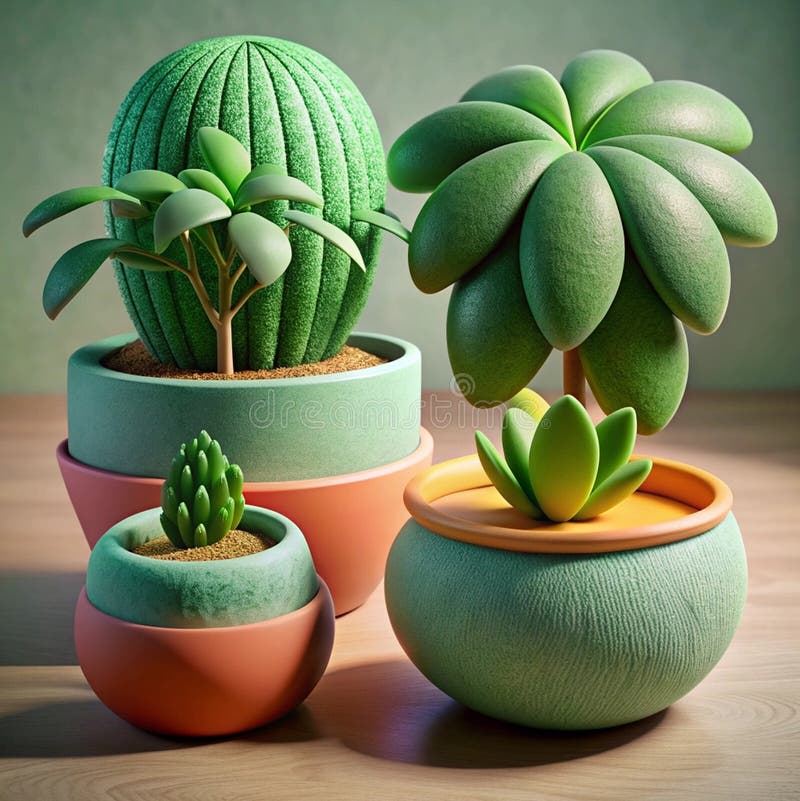 Stylized Potted Plants: Cactus, Succulents, Indoor Greenery Stock ...