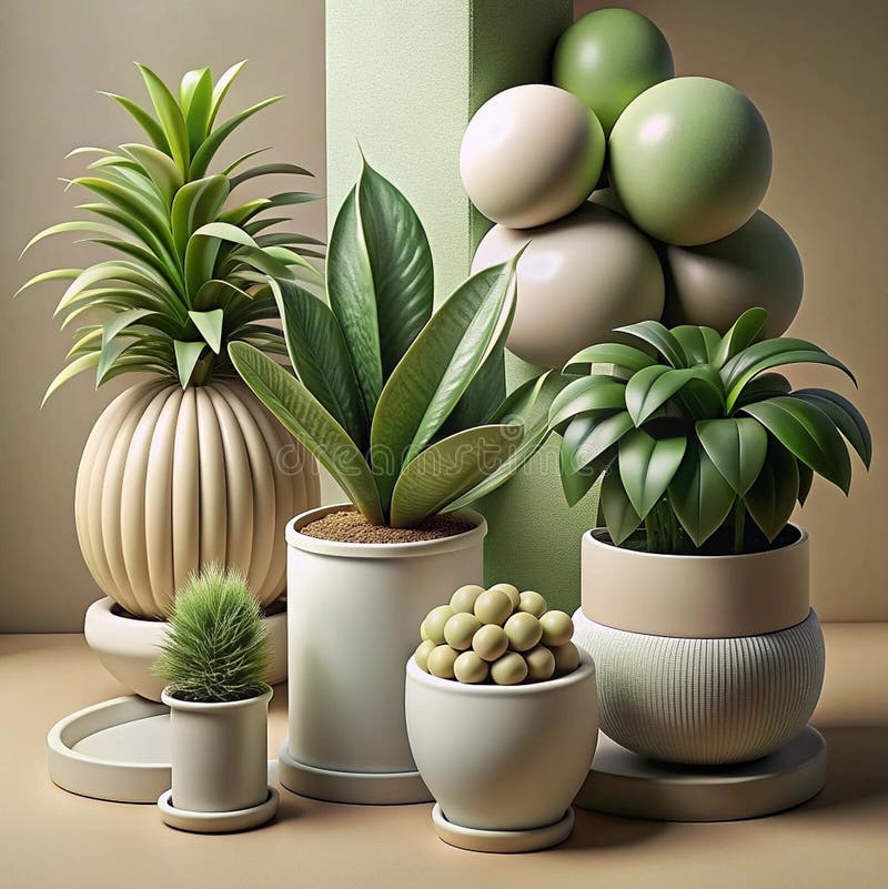 Modern Indoor Plant Arrangement Neutral Toned Pots Stock Photos - Free ...