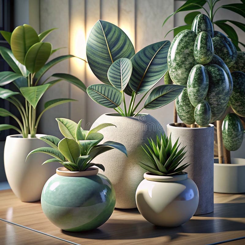 Indoor Plants in Stylish Pots for Home Decoration Stock Photo - Image ...