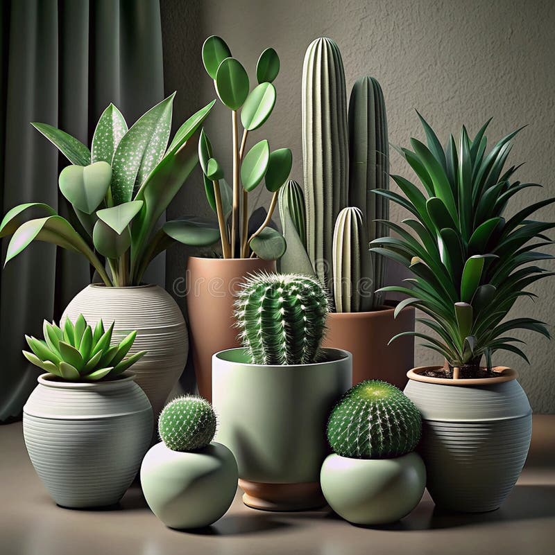 Assorted House Plants in Pots, Modern Home Decor Stock Photo - Image of ...