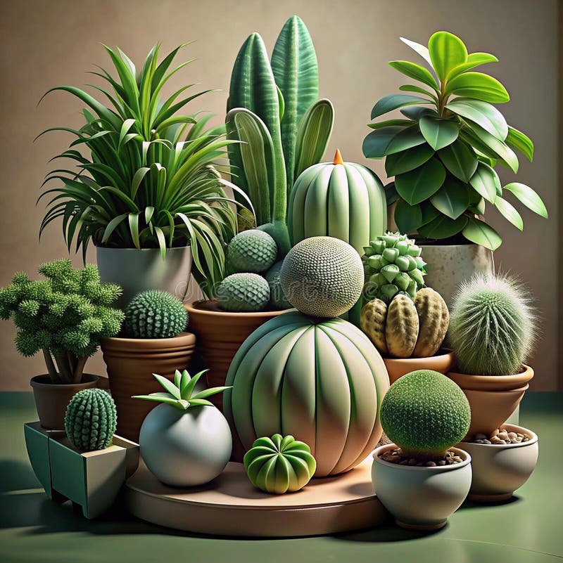 Stylized Potted Plants Cactus Succulents Indoor Greenery Stock Photos ...