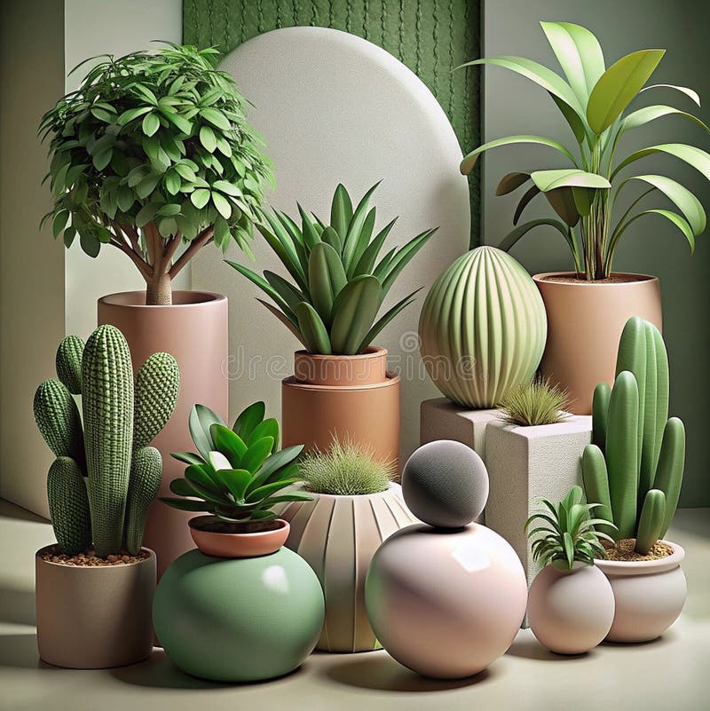 Stylish Indoor Potted Plants Arrangement in Modern Design Stock Photo ...