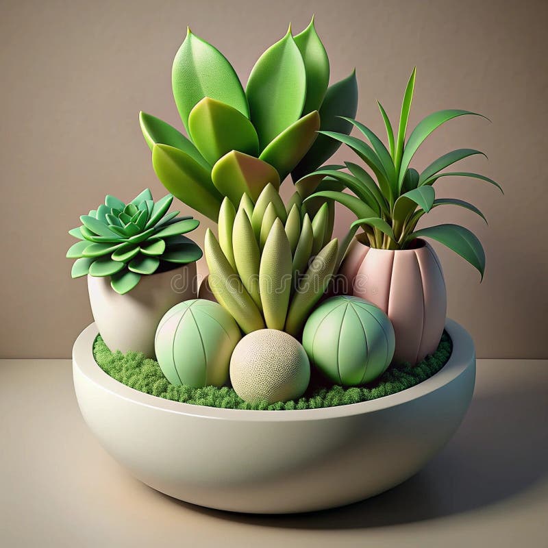 Stylized Succulent Arrangement in Bowl, Contemporary Plant Decor Stock ...