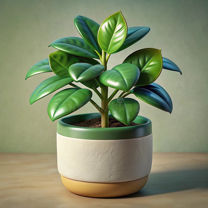Rubber Plant in Pot - Houseplant on Wooden Surface Stock Photo - Image ...