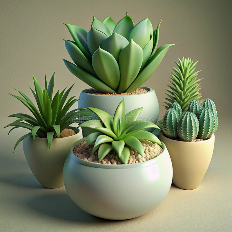 Stylized Cactus Succulent Arrangement Modern Pots Stock Photos - Free ...