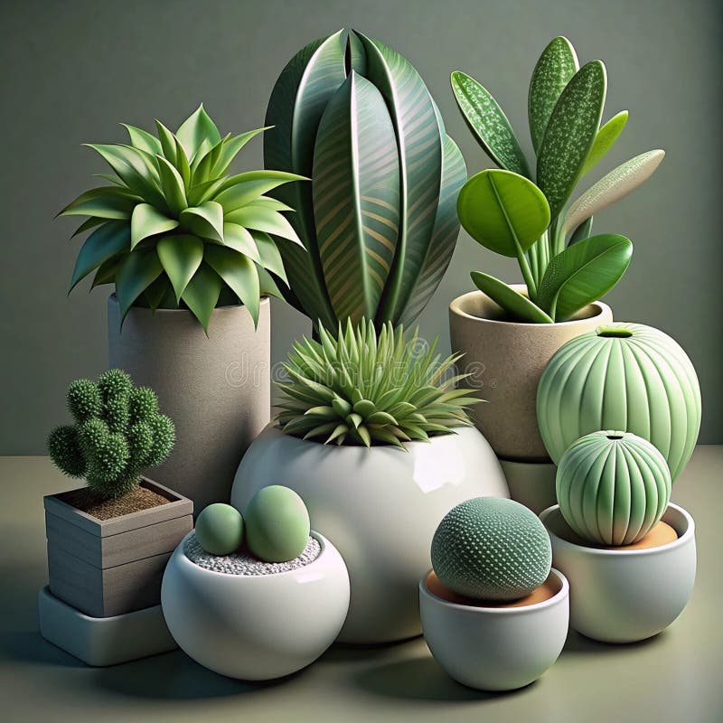 Stylish Collection of Potted Succulents and Cacti for Decor Stock Photo - Image of decor, office ...