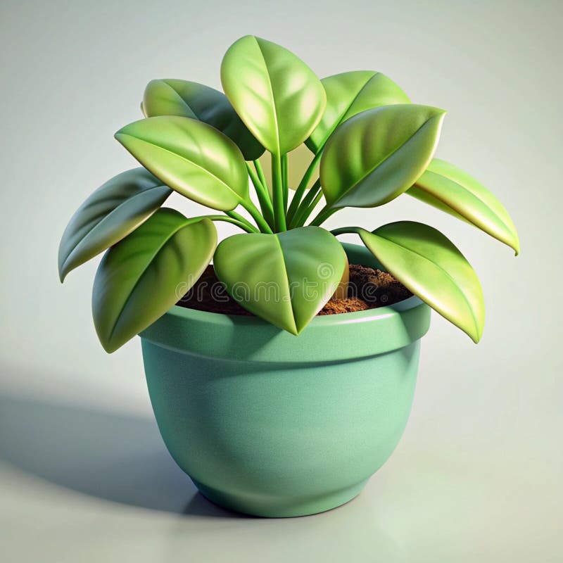 Cartoon Plant in Pot - 3D Rendered Illustration Stock Illustration ...