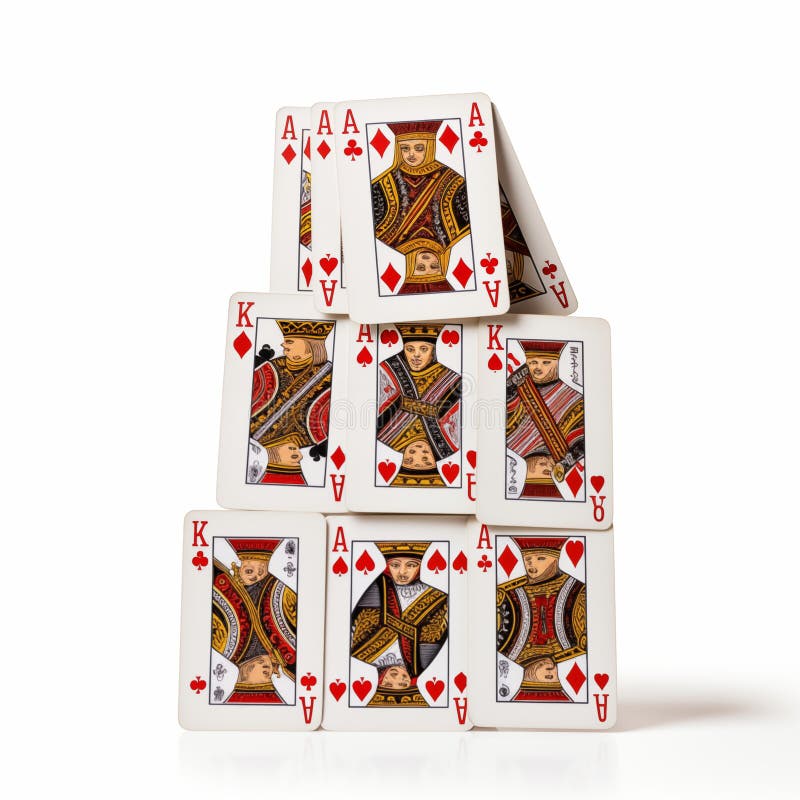 House of Playing Cards Stacked on White Background Stock Illustration ...