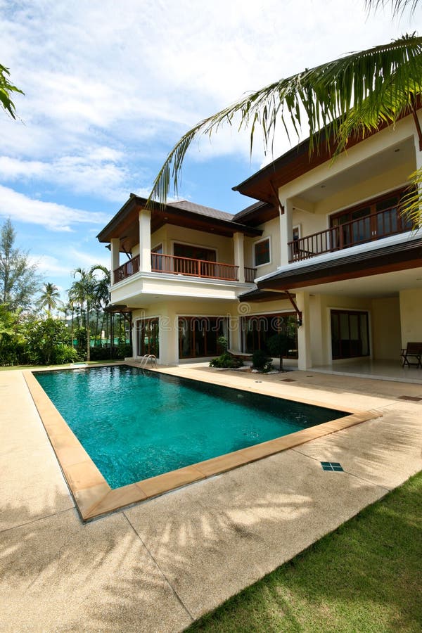 House with Large Outdoor Swimming Pool Stock Photo - Image of ...