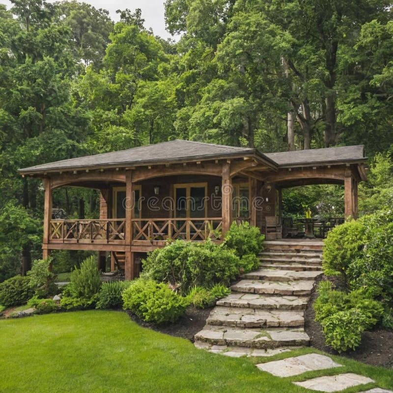 A House with a Porch that Has Nature House Stock Illustration ...