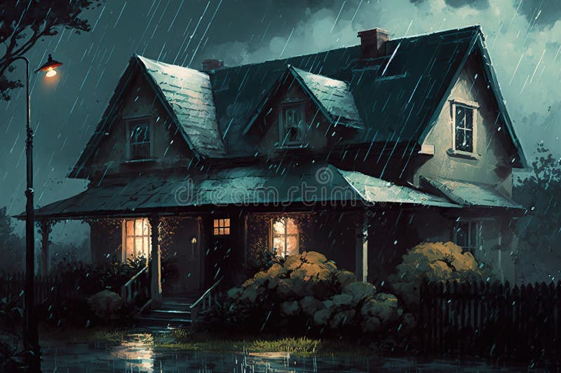 House in the Pouring Rain. Generated by AI Stock Illustration ...