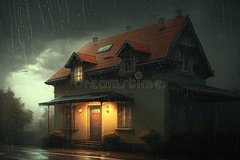 House in the Pouring Rain. Generated by AI Stock Illustration ...