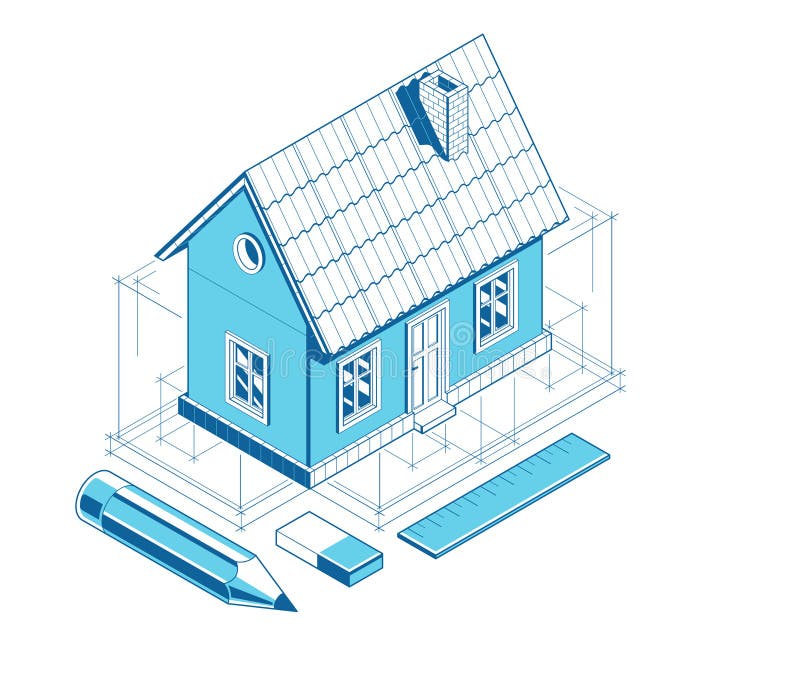House Project Implementation Embodiment Concept, 3D Isometric Vector ...