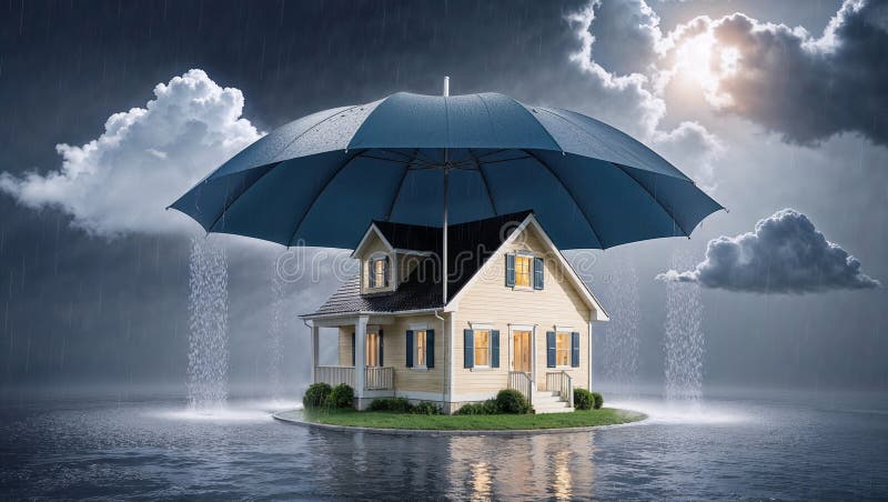 House Protected by Umbrella in Heavy Rain Stock Illustration ...
