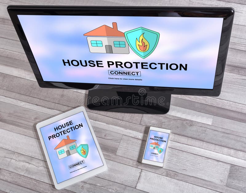 House Protection Concept on Different Devices Stock Photo - Image of ...