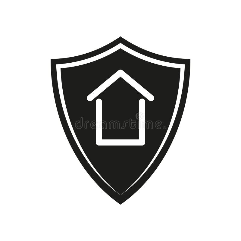 House Protection Icon. Vector Shield Symbol. Black and White. Home ...