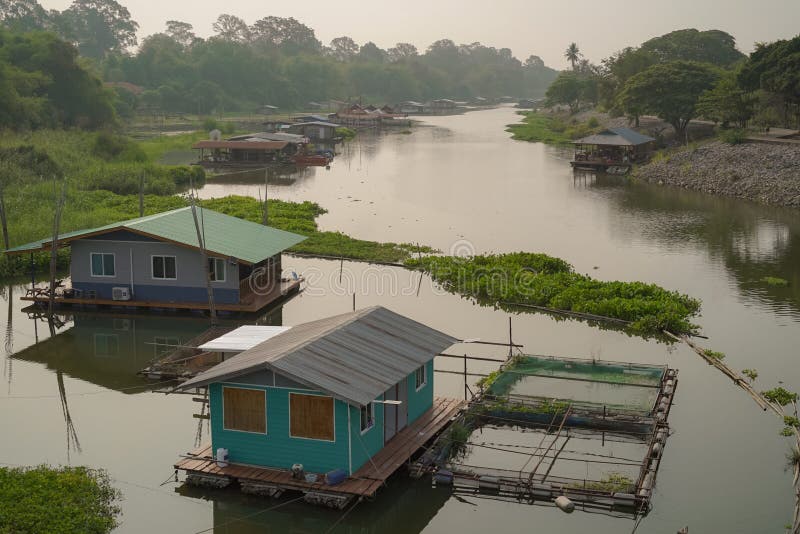 House on a Raft by the River Stock Photo - Image of lake, building ...