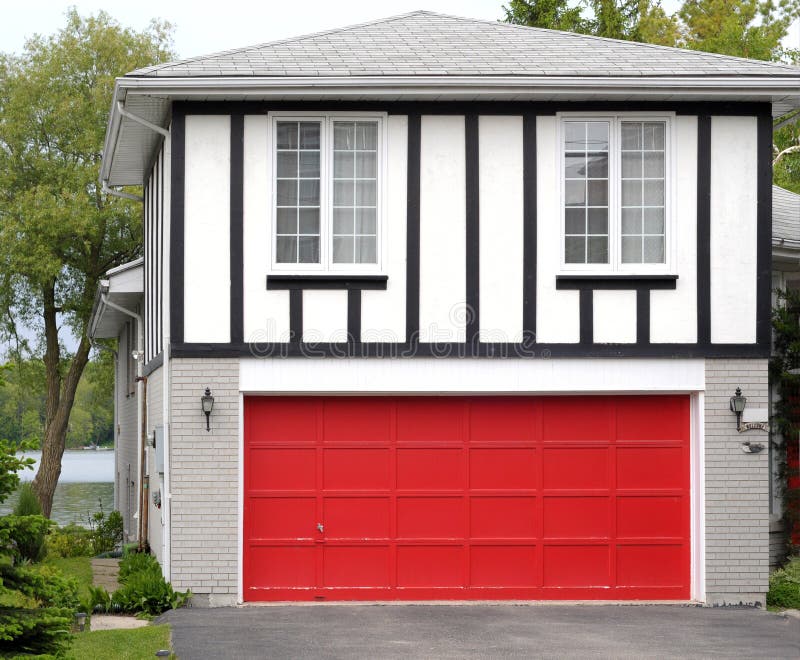 House with red garage stock photo. Image of home, driveway - 9928316